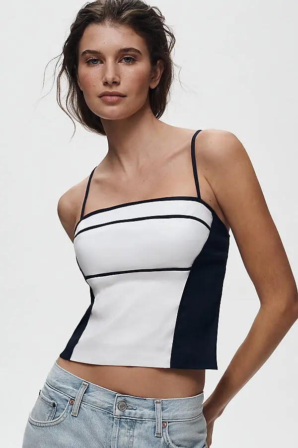 Maeve Bare Sporty Camisole Top - White / Navy