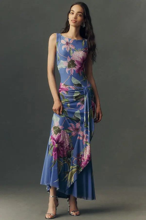 Bhldn Draped Low-back Maxi Dress - Tropical Paradise