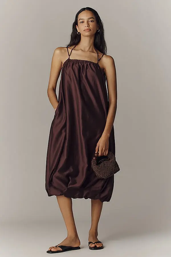Anthropologie Strappy Bubble Midi Dress - Brown