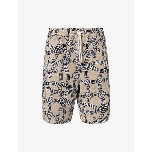 Loewe Monogram-print Cotton-terry Shorts - Beige/black