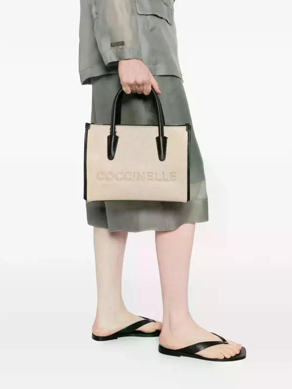 COCCINELLE Leather-trim Tote Bag With Embroidered Logo