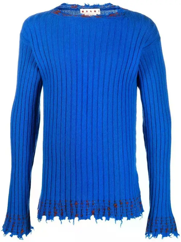 Marni Ribbed Frayed-hem Jumper - Blue