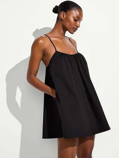 Victoria's Secret Poplin Trapeze Mini Dress - Black