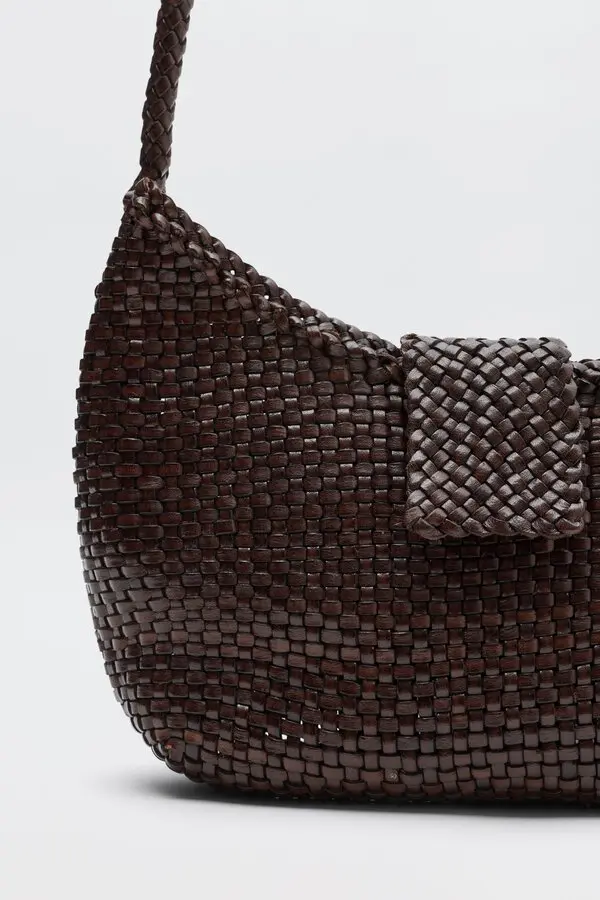 Rixo Saoirse Woven Leather Baguette Bag - Brown