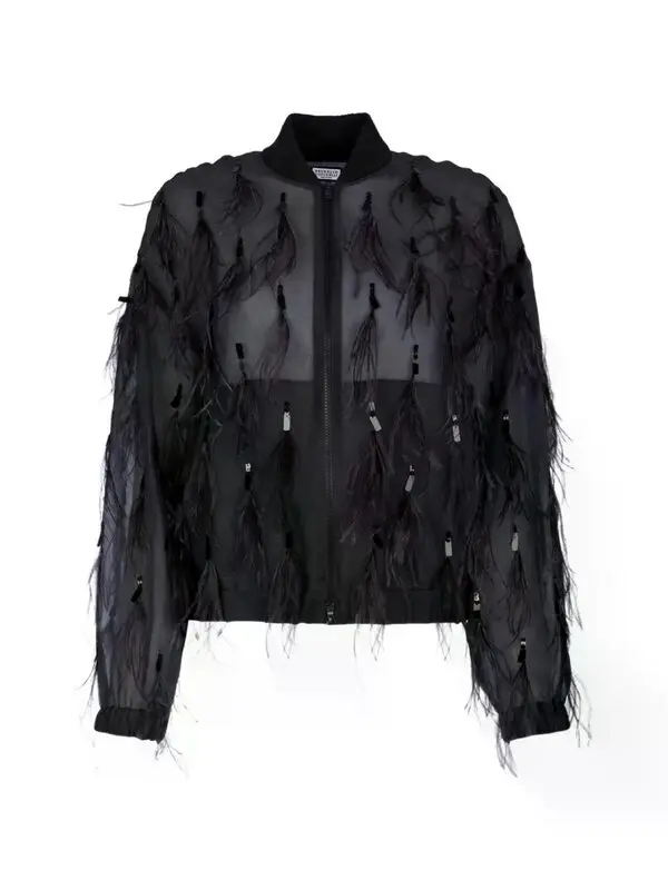 Brunello Cucinelli Feather-embellished Sheer Bomber Jacket