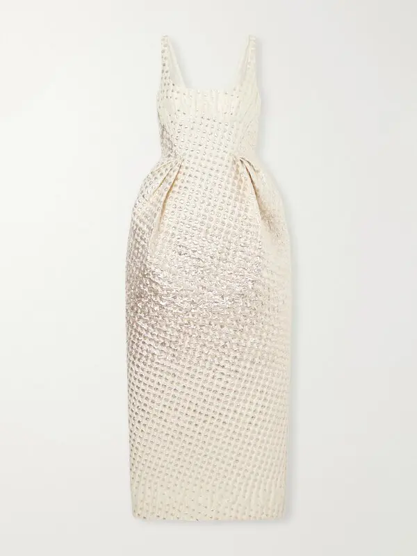Christopher John Rogers Metallic Jacquard-woven Gown - Neutrals