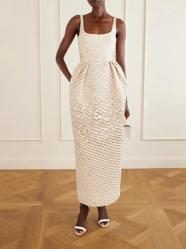 Christopher John Rogers Metallic Jacquard-woven Gown - Neutrals