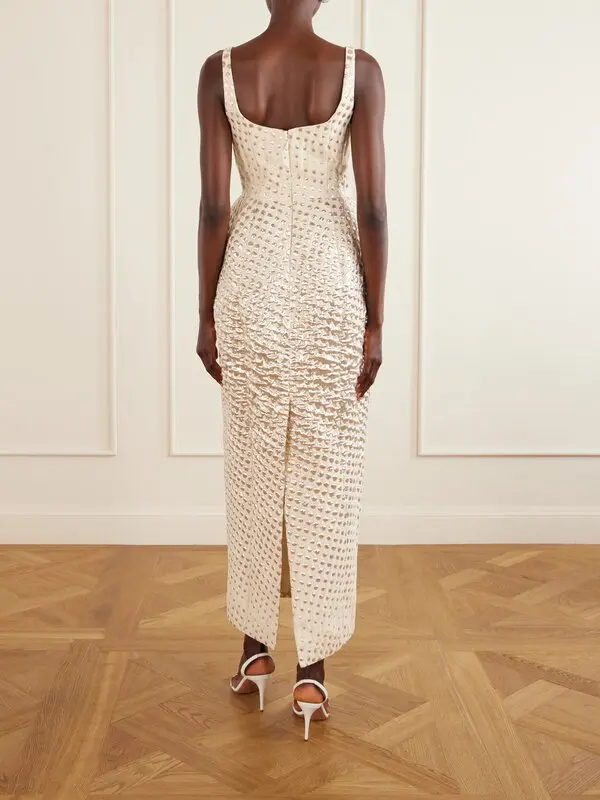 Christopher John Rogers Metallic Jacquard-woven Gown - Neutrals