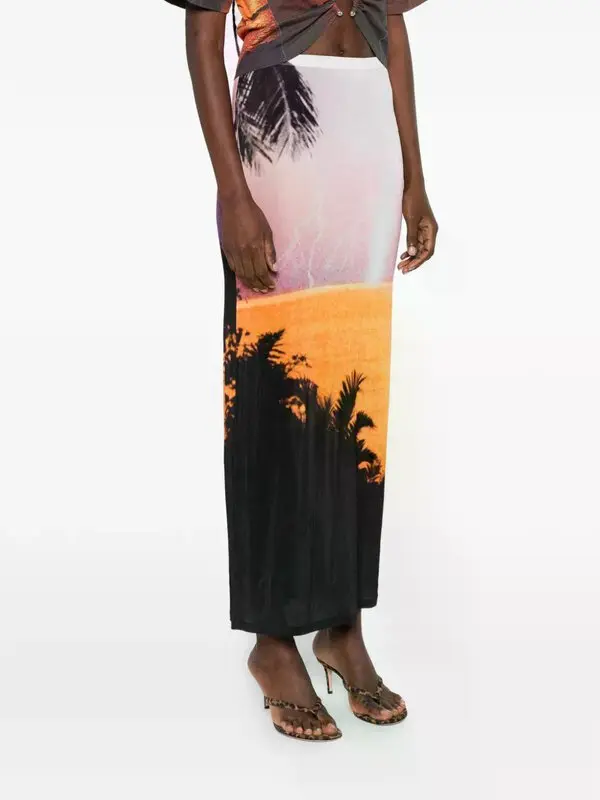 Rabanne Palm Print Midi Skirt - Pink