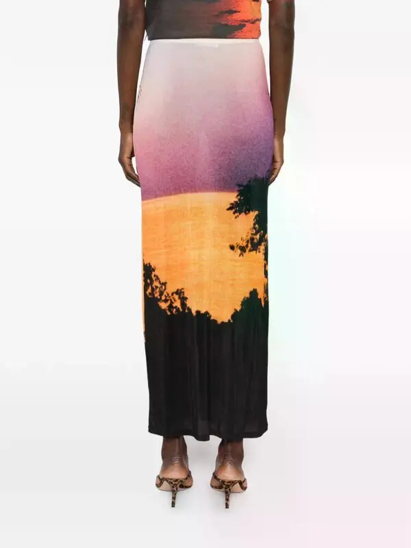 Rabanne Palm Print Midi Skirt - Pink