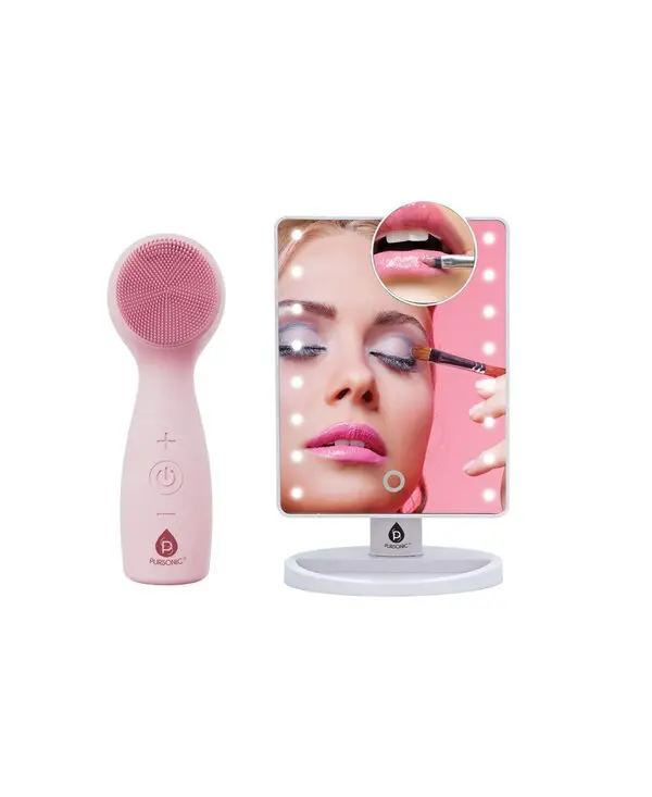 PURSONIC Dimmable Led Vanity Mirror And 3-in-1 Facial Cleansing Device Led Light - White