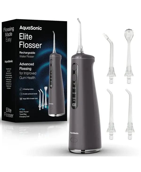 AQUASONIC Elite Rechargeable Water Flosser - Charcoal