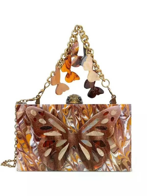 Kurt Geiger Butterfly-embellished Marbled Clutch - Brown