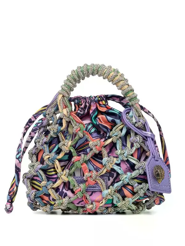 Kurt Geiger Small Macrame Crystal-embellished Bucket Bag - Purple