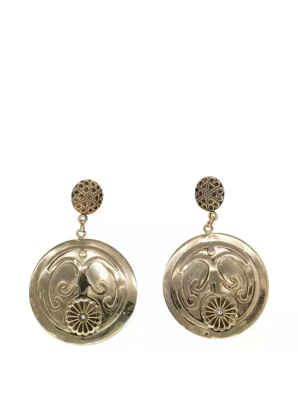 Vintage Engraved Drop Earrings - Gold