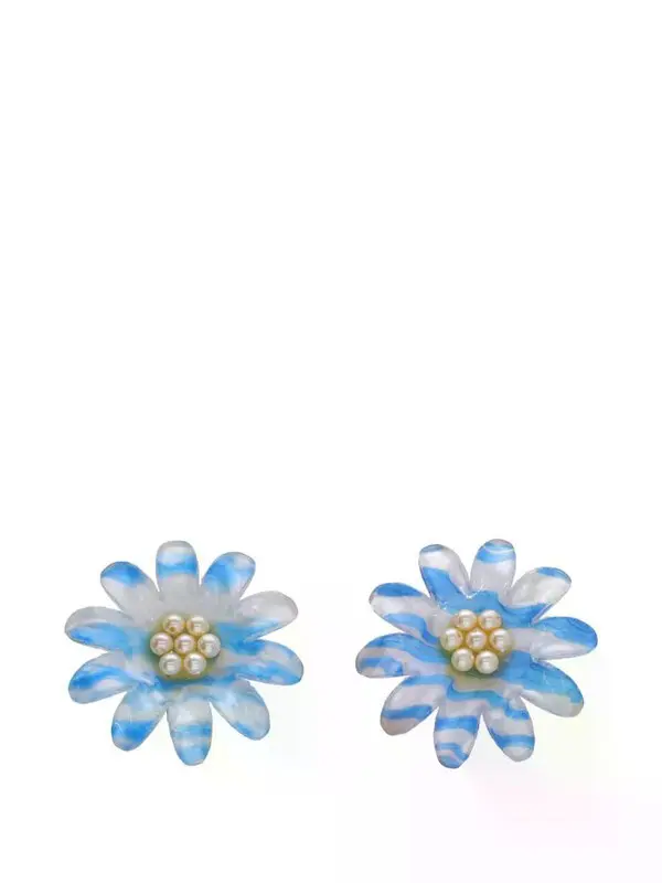 Vintage Floral Faux-pearl Clip-on Earrings - White