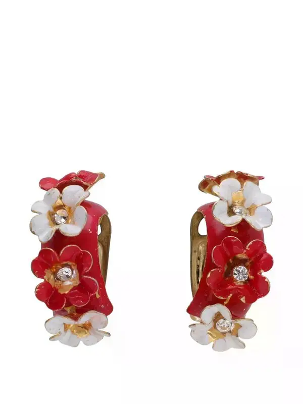 Vintage Floral-embellished Clip-on Earrings - Gold