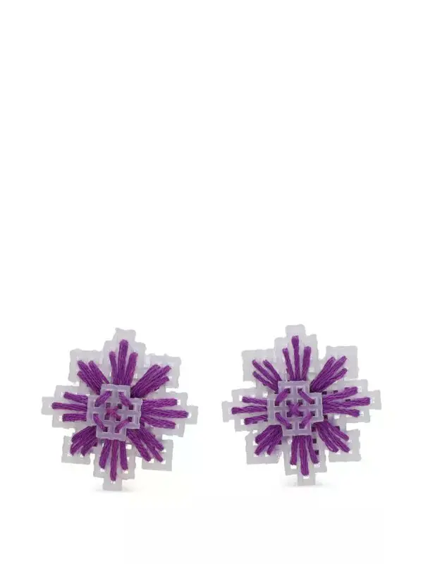 Vintage Embroidered Geometric Earrings - Purple