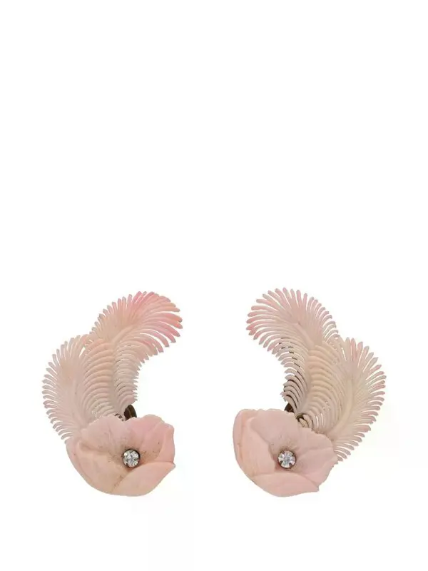 Vintage Feather-detail Clip-on Earrings - Pink
