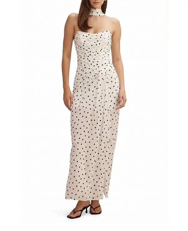 EVER NEW Arli Strapless Ruched Maxi Dress With Detachable Scarf - Porcelain Edmond Spot
