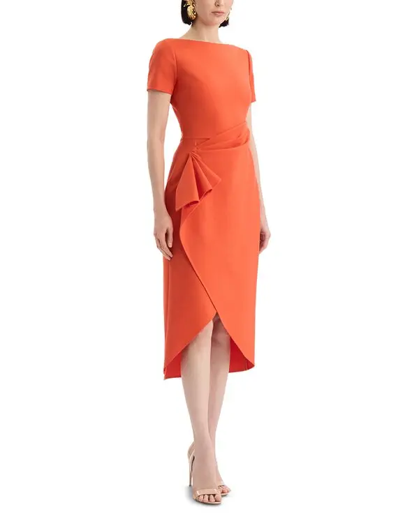Oscar De La Renta Short Sleeve Draped Waist Day Dress