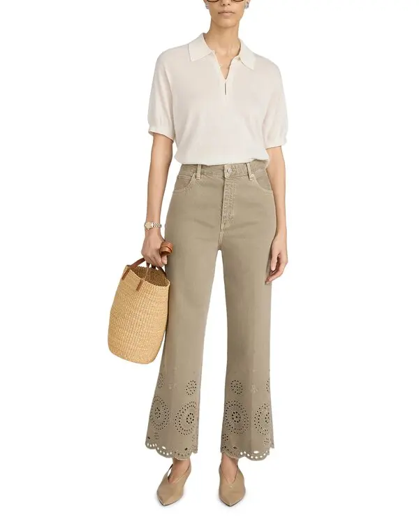 FRAME Eyelet High Rise Ankle Wide Flare Jeans - Thyme