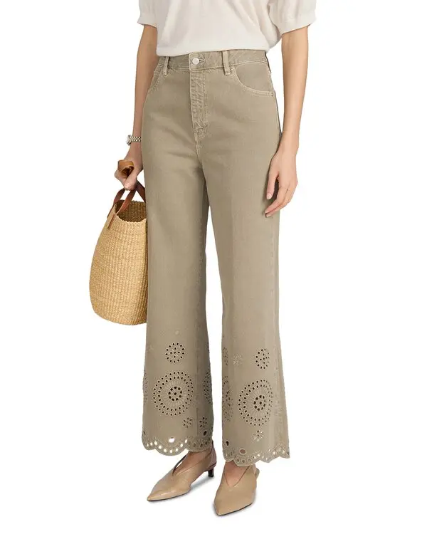 FRAME Eyelet High Rise Ankle Wide Flare Jeans - Thyme