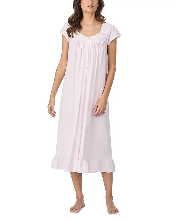 Eileen West Knit Cap Sleeve Ballet Nightgown - Pink/white Floral