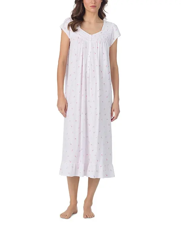 Eileen West Knit Cap Sleeve Ballet Nightgown - White Rose Dot