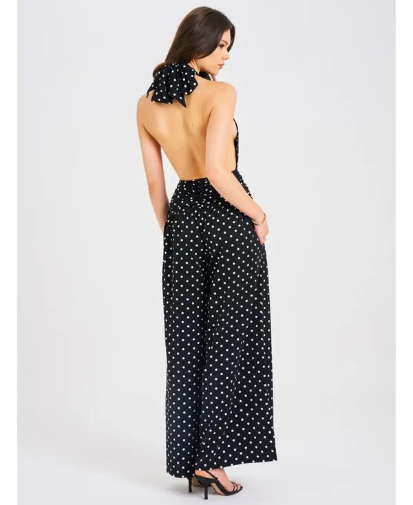 MISS CIRCLE NEW YORK Oriana Polka Dot Halter Jumpsuit