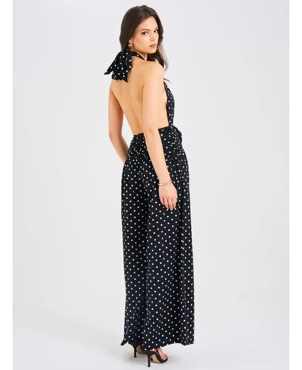 MISS CIRCLE NEW YORK Oriana Polka Dot Halter Jumpsuit