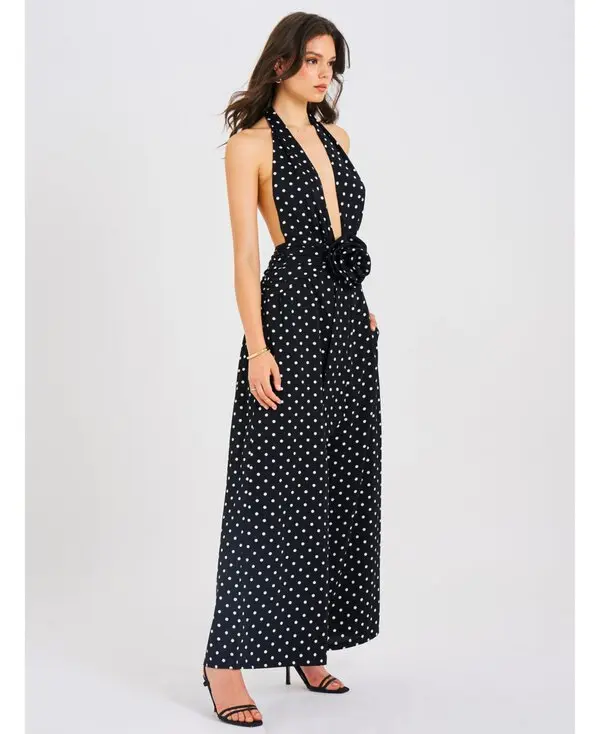 MISS CIRCLE NEW YORK Oriana Polka Dot Halter Jumpsuit