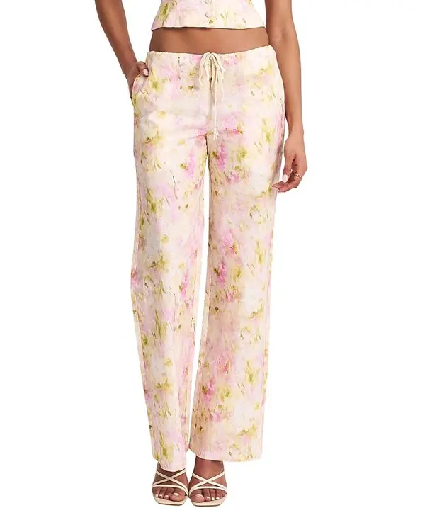 MISS CIRCLE Laureen Floral Print Linen Straight Pants - Pink