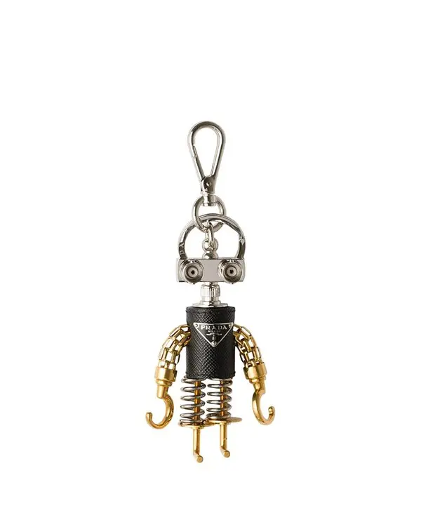 Prada Robot Saffiano Leather Keychain Charm - Gold/silver