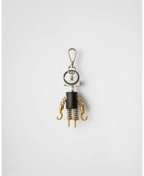 Prada Robot Saffiano Leather Keychain Charm - Gold/silver