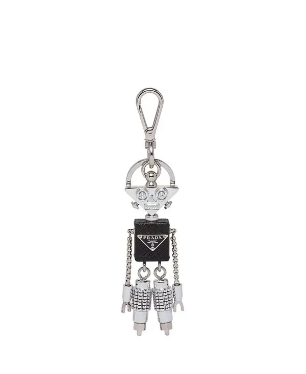 Prada Robot Saffiano Leather Keychain Charm - White/silver