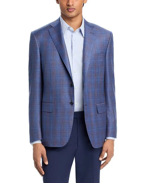 Canali Siena Plaid Regular Fit Sport Coat - Light Blue/ Pink
