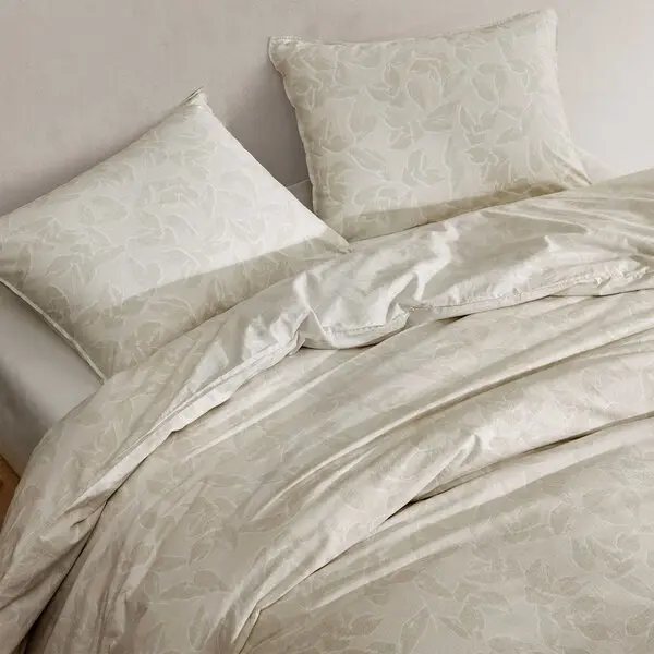 Calvin Klein Yellow Leaves Washed Percale 3 Piece Duvet Cover Set, Queen