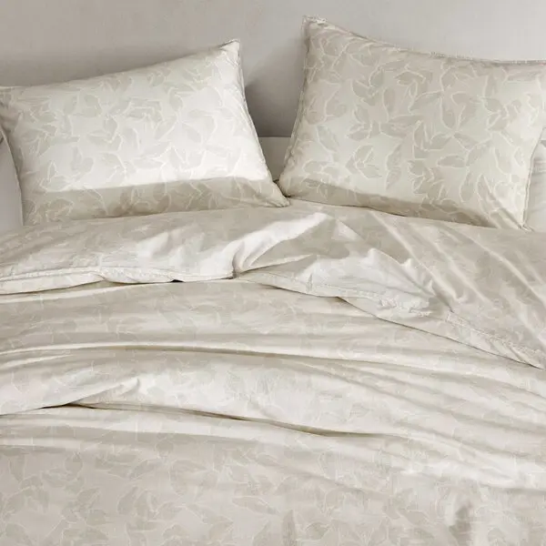 Calvin Klein Yellow Leaves Washed Percale 3 Piece Duvet Cover Set, Queen