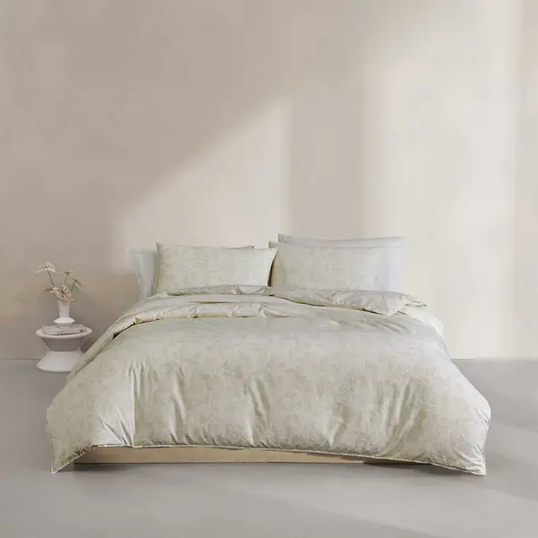 Calvin Klein Yellow Leaves Washed Percale 3 Piece Duvet Cover Set, Queen