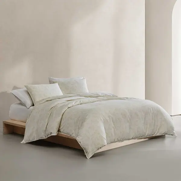 Calvin Klein Yellow Leaves Washed Percale 3 Piece Duvet Cover Set, King