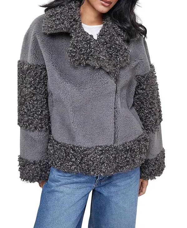WAREHOUSE Faux Fur Mix Zip Through Jacket - Grey