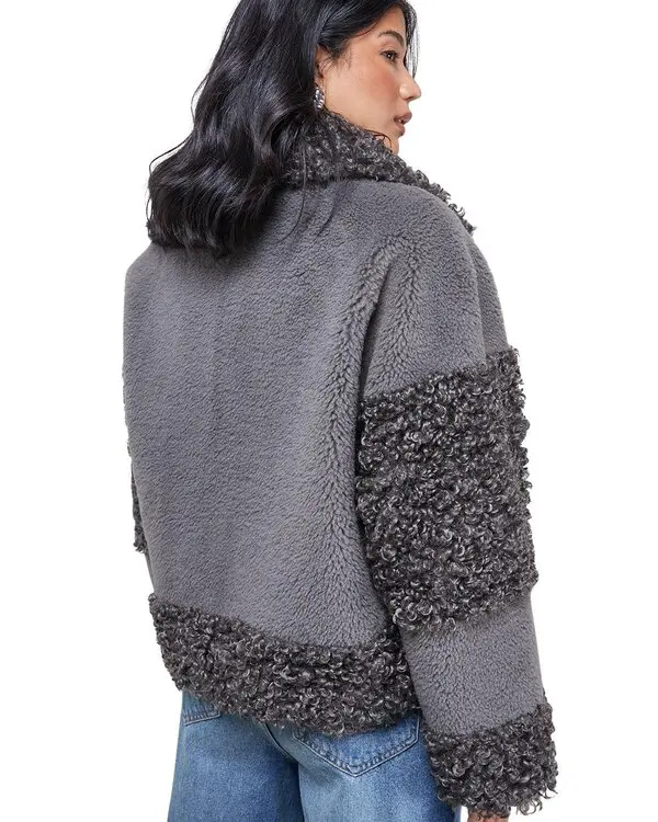 WAREHOUSE Faux Fur Mix Zip Through Jacket - Grey
