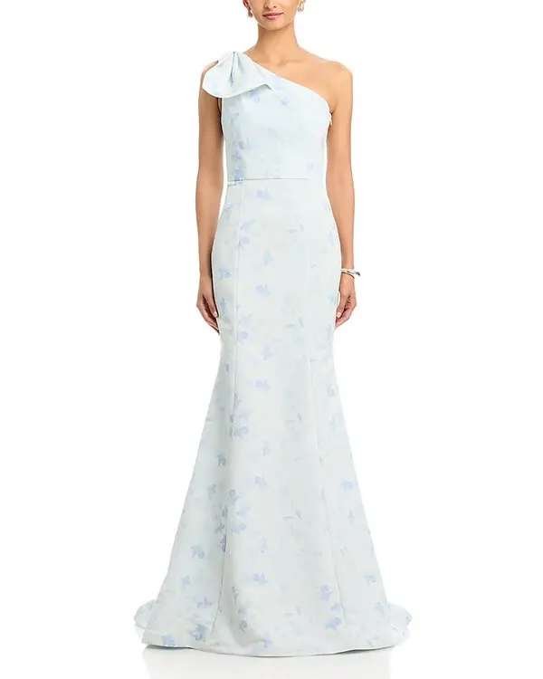 Amsale One Shoulder Floral Gown - Ice