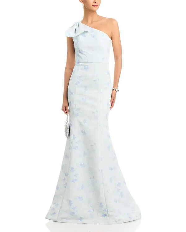 Amsale One Shoulder Floral Gown - Ice