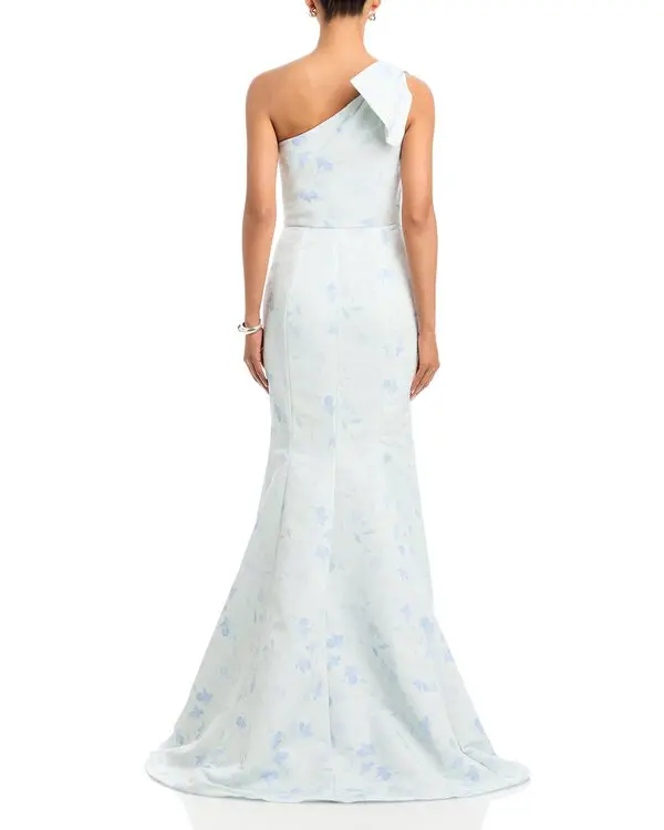 Amsale One Shoulder Floral Gown - Ice