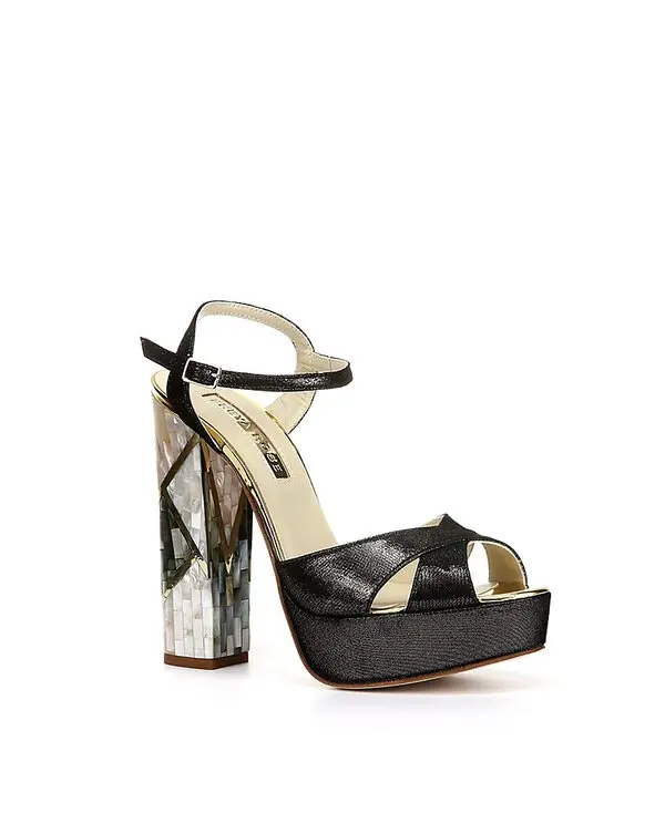 FREYA ROSE Cher Noir Ankle Strap Pearl Heel Sandal - Black