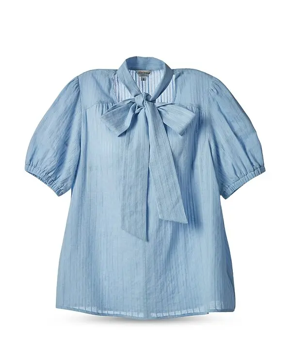 JOVONNA LONDON Short Sleeve Bow Neck Blouse - Blue