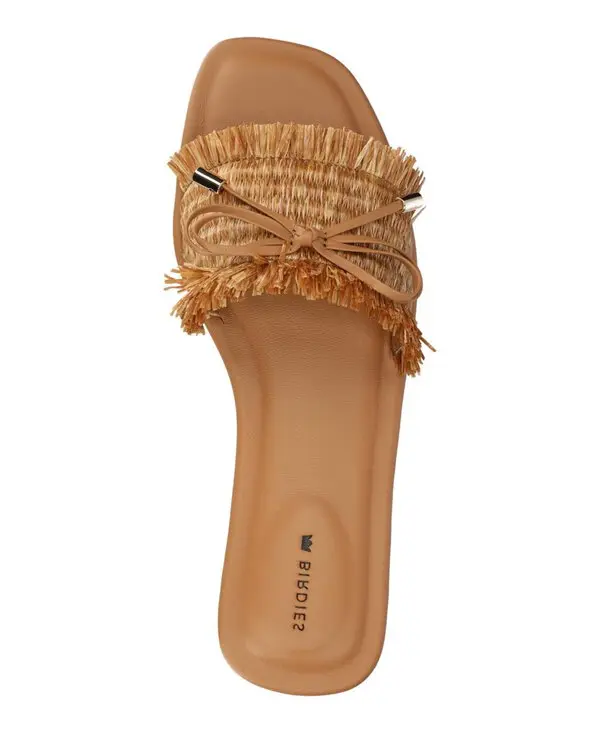 BIRDIES The Kiwi Bow Raffia Slide Sandals - Tan Raffia
