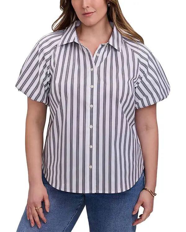 Foxcroft Paula Puff Sleeve Shirt - White/black